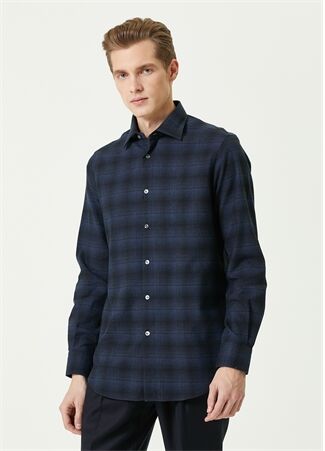 Pal Zileri Erkek Lacivert Ekoseli Gömlek 38 IT