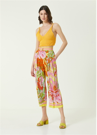 Dolce&gabbana Kadın Yüksek Bel Çiçekli İpek Culotte Pantolon 38 It