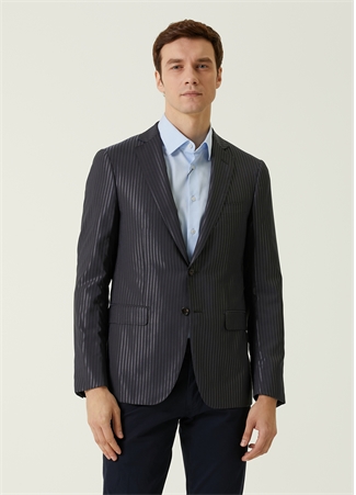 Pal Zileri Erkek Lacivert Kelebek Yaka Çizgili Yün Ceket 50 IT