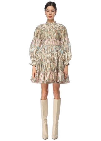 Zimmermann Kadın Gri Pembe Karışık Desenli Yün Mini Elbise 2 US