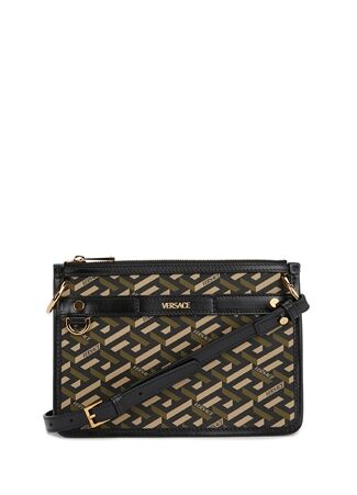 Versace Kadın Siyah Logo Baskılı Omuz Çantası EU