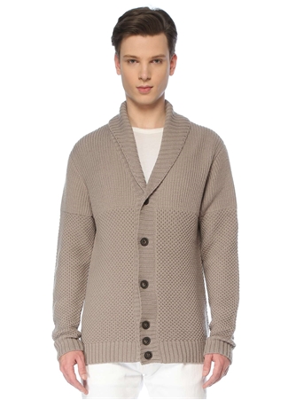 Palzileri Lab Erkek Vizon Şal Yaka Örgü Dokulu Yün Hırka Kahverengi 50 IT