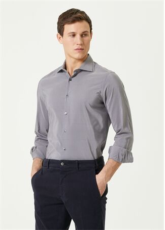 Pal Zileri Erkek Gri Çizgi Desenli Gömlek Bordo 40 IT