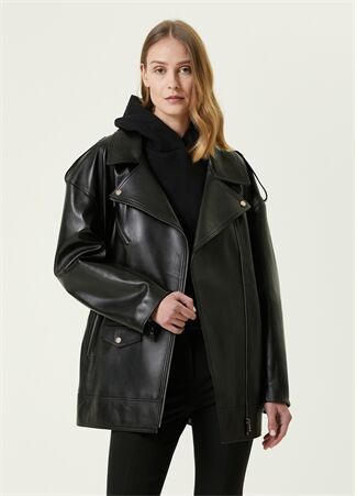 Academia Kadın Siyah Geniş Kruvaze Deri Mont 34 Academia Kadın Siyah Geniş Kruvaze Deri Mont 34