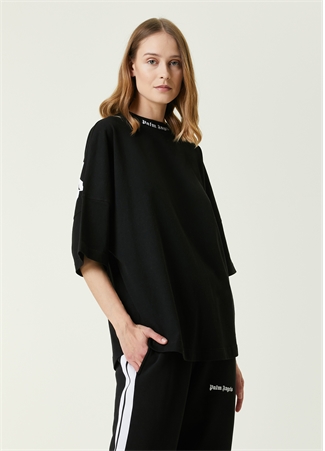 Palm Angels Kadın Siyah Dik Yaka Logolu T-shirt S EU