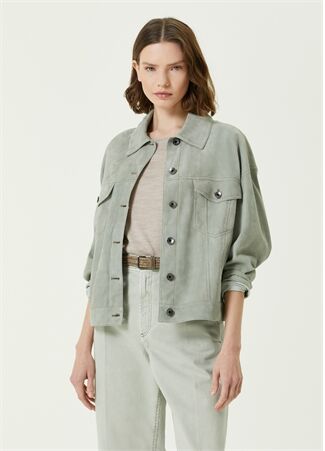Brunello Cucinelli Kadın Yeşil Süet Ceket 40 IT