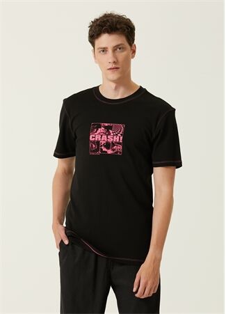 Les Benjamins Erkek Siyah Bisiklet Yaka Baskılı T-shirt S EU