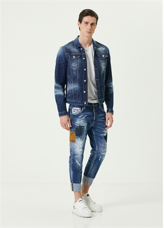 Dsquared2 Erkek Mavi Patchwork Desenli Jean Pantolon 46 It Dsquared2 Erkek Mavi Patchwork Desenli Jean Pantolon 46 It