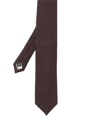 Pal Zileri Erkek Siyah Bordo Geometrik Desenli Yün Kravat Eu