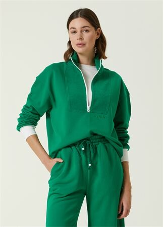 Staud Kadın Yeşil Dik Yaka Fermuarlı Sweatshirt L EU