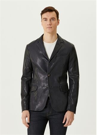 Pal Zileri Erkek Lacivert Deri Ceket 48 IT