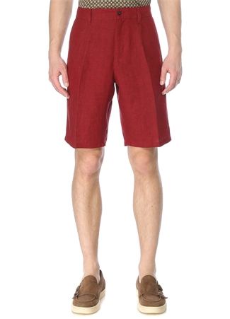 Pal Zileri Erkek Bordo Normal Bel Pilili Keten Bermuda 50 IT