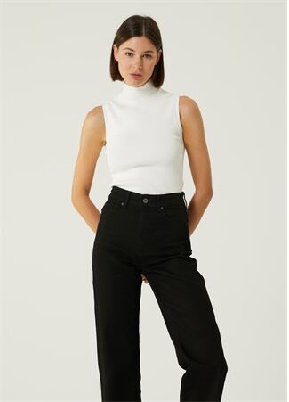 Academia Kadın Beyaz Dik Yaka Kolsuz Triko S