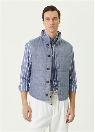 Brunello Cucinelli Erkek Mavi Keten Dış Yelek S EU