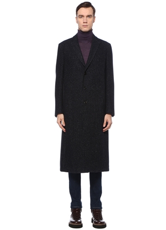 Palzileri Lab Erkek Lacivert Kelebek Yaka Desenli Yün Palto 50 IT