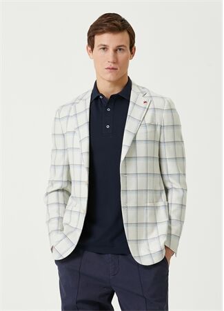 Isaia Erkek Bej Mavi Kareli Yün Ceket 48 IT