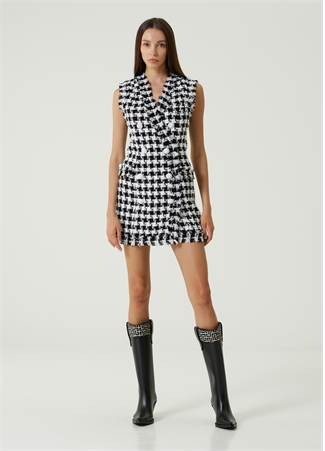 Balmain Kadın Siyah Beyaz Tweed Dokulu Mini Elbise 40 FR Balmain Kadın Siyah Beyaz Tweed Dokulu Mini Elbise 40 FR