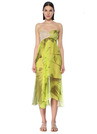 Maria Lucia Hohan Kadın Copacabana Yeşil Straplez Midi İpek Elbise 36 FR