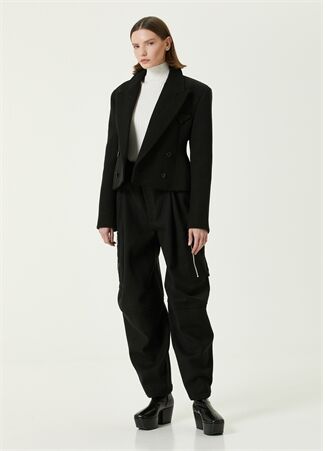 Bottega Veneta Kadın Siyah Kemerli Bol Yün Pantolon 38 IT