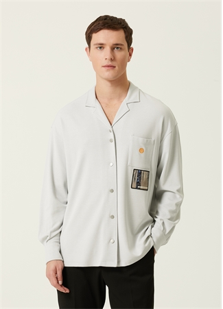 Agaleevic Erkek Gri Patch Detaylı Cepli Gömlek Mavi S/M EU
