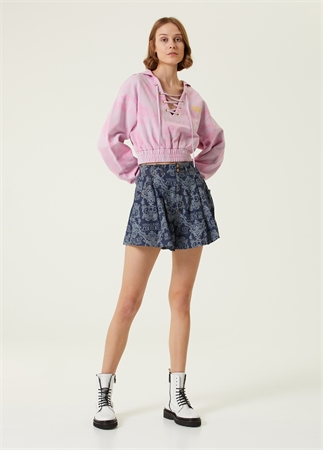 Versace Jeans Couture Kadın Pembe Kapüşonlu Desenli Crop Sweatshirt L EU Versace Jeans Couture Kadın Pembe Kapüşonlu Desenli Crop Sweatshirt L EU