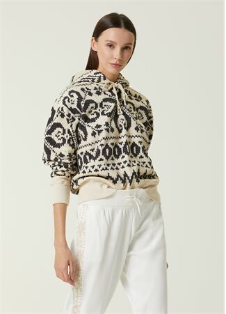 Polo Ralph Lauren Kadın Krem Kapüşonlu Jakarlı Kazak Bej XS EU