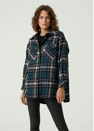 Beymen Club Kadın Petrol Ekose Desenli Dış Gömlek Mavi S EU Beymen Club Kadın Petrol Ekose Desenli Dış Gömlek Mavi S EU