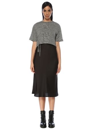 Allsaints Kadın Benno Lin Siyah Çizgili Midi T-shirt Elbise XS EU