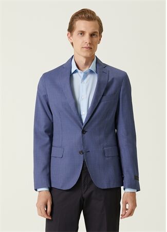 Pal Zileri Erkek Mavi Kelebek Yaka Desenli Yün Ceket 48 IT