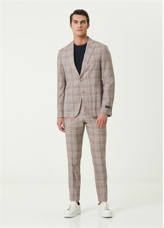 Pal Zileri Erkek Bordo Ekoseli Yün Takım Elbise 50 It