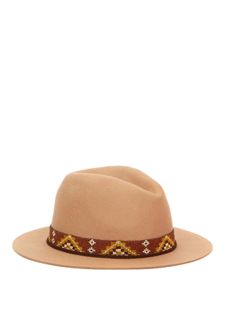 Wild Kadın Camel Etnik Desen Detaylı Şapka Kahverengi EU