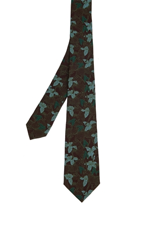 Pal Zileri Erkek Kahverengi Mavi Çiçek Desenli İpek Kravat EU