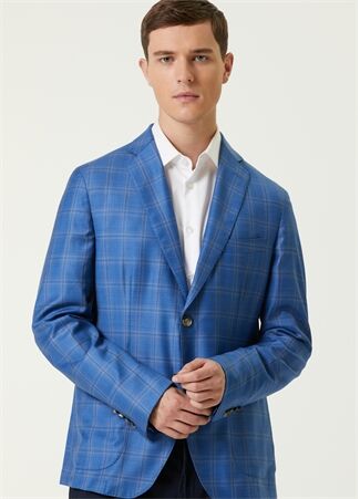 Pal Zileri Erkek Mavi Kareli Yün Ceket 58 IT