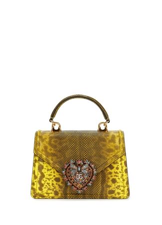 Dolce&Gabbana Kadın Sarı Desenli Logolu Deri Omuz Çantası EU