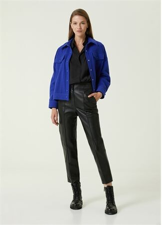 Beymen Club Kadın Siyah Nervürlü Deri Pantolon M