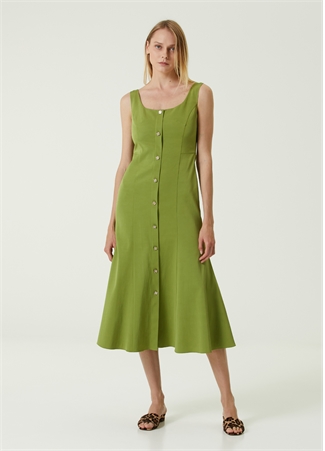 Beymen Collection Kadın Yeşil Önü Düğmeli Midi Evaze Elbise 34 Beymen Collection Kadın Yeşil Önü Düğmeli Midi Evaze Elbise 34