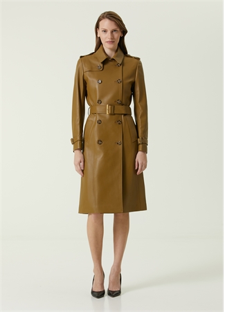 Muse For All Kadın Elata Yeşil Kemerli Kruvaze Deri Pardösü 36 EU