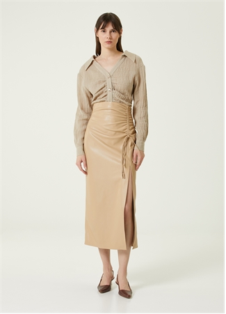 Nanushka Kadın Malorie Krem Büzgülü Midi Etek Bej XS EU