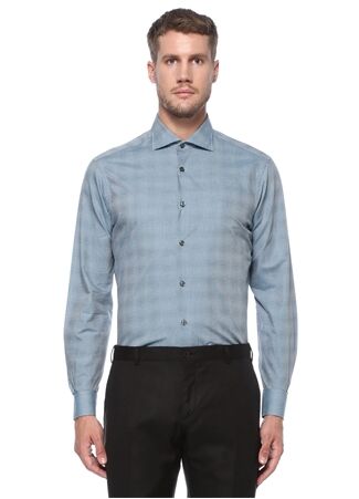 Pal Zileri Erkek Mavi Klasik Yaka Dokulu Gömlek 40 IT