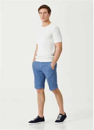 Kiton Erkek Mavi Keten Bermuda 32 US