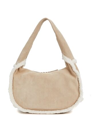 Divarese Kadın Bej Logolu Süet Omuz Çantası EU Divarese Kadın Bej Logolu Süet Omuz Çantası EU