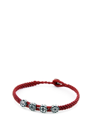 Boga Erkek Chakra Symbols Makrame Gümüş Rengi Bileklik Kırmızı EU Boga Erkek Chakra Symbols Makrame Gümüş Rengi Bileklik Kırmızı EU