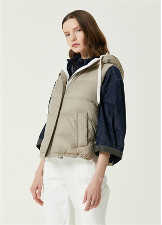 Brunello Cucinelli Kadın Bej Kapüşonlu Puff Yelek 40 IT Brunello Cucinelli Kadın Bej Kapüşonlu Puff Yelek 40 IT