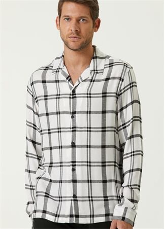 Allsaints Erkek Arline Ekru Kamp Yaka Kareli Gömlek Bej XS EU