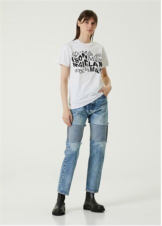Maison Margiela Kadın Beyaz Bisiklet Yaka Logolu T-shirt XS EU