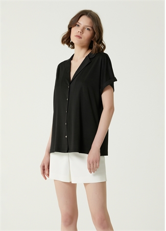 Network Kadın Siyah Kamp Yaka T-shirt M EU