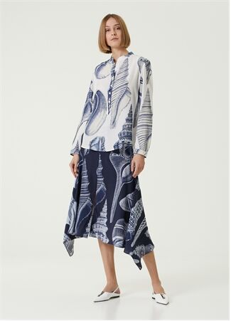 Stella McCartney Kadın Mavi Beyaz Desenli İpek Gömlek 42 IT