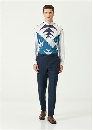 Pal Zileri Erkek Lacivert Keten Pantolon 50 IT