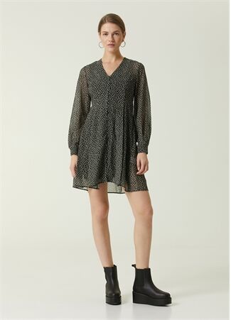 Beymen Club Kadın Siyah V Yaka Çiçekli Uzun Kol Mini Elbise 36 Beymen Club Kadın Siyah V Yaka Çiçekli Uzun Kol Mini Elbise 36