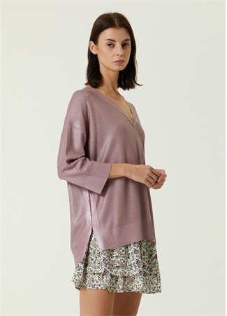 Network Kadın Basic Fit Pembe Varaklı Kazak Bordo L EU